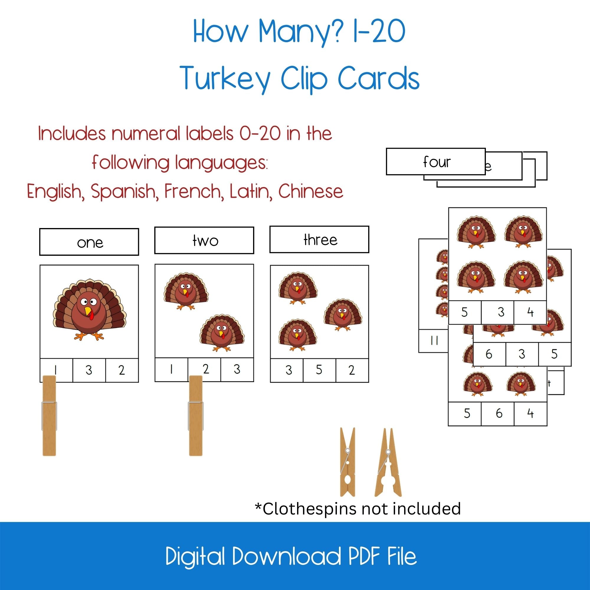How Many? Counting 0-20 Turkeys Activity Set – Montessori for Learning ...