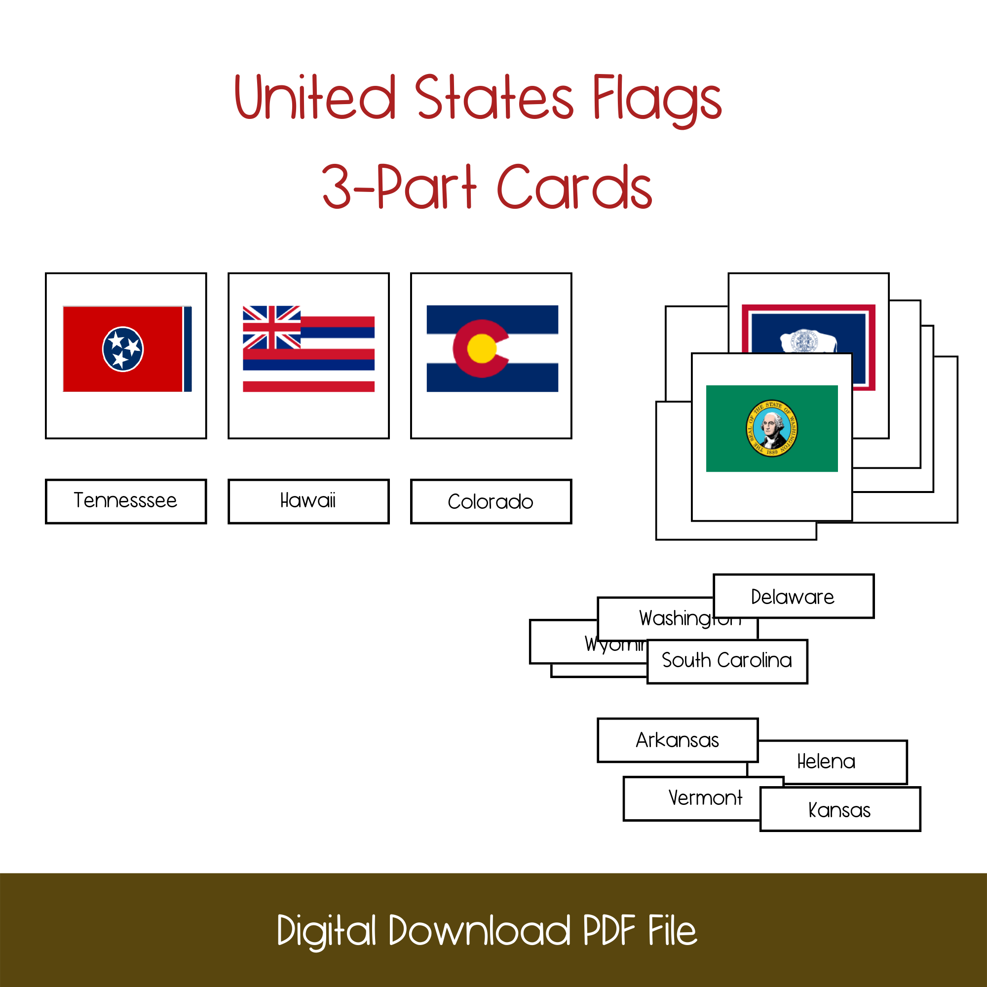 United States Flags 3-Part Cards – Montessori for Learning by ...
