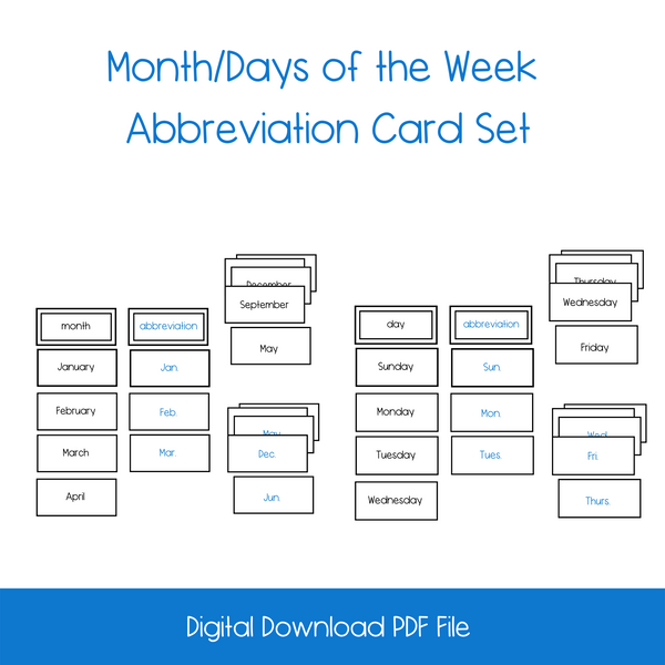 Month/Day of the Week Abbreviation Activity Cards – Montessori for ...