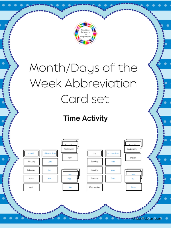 Month/Day of the Week Abbreviation Activity Cards – Montessori for ...