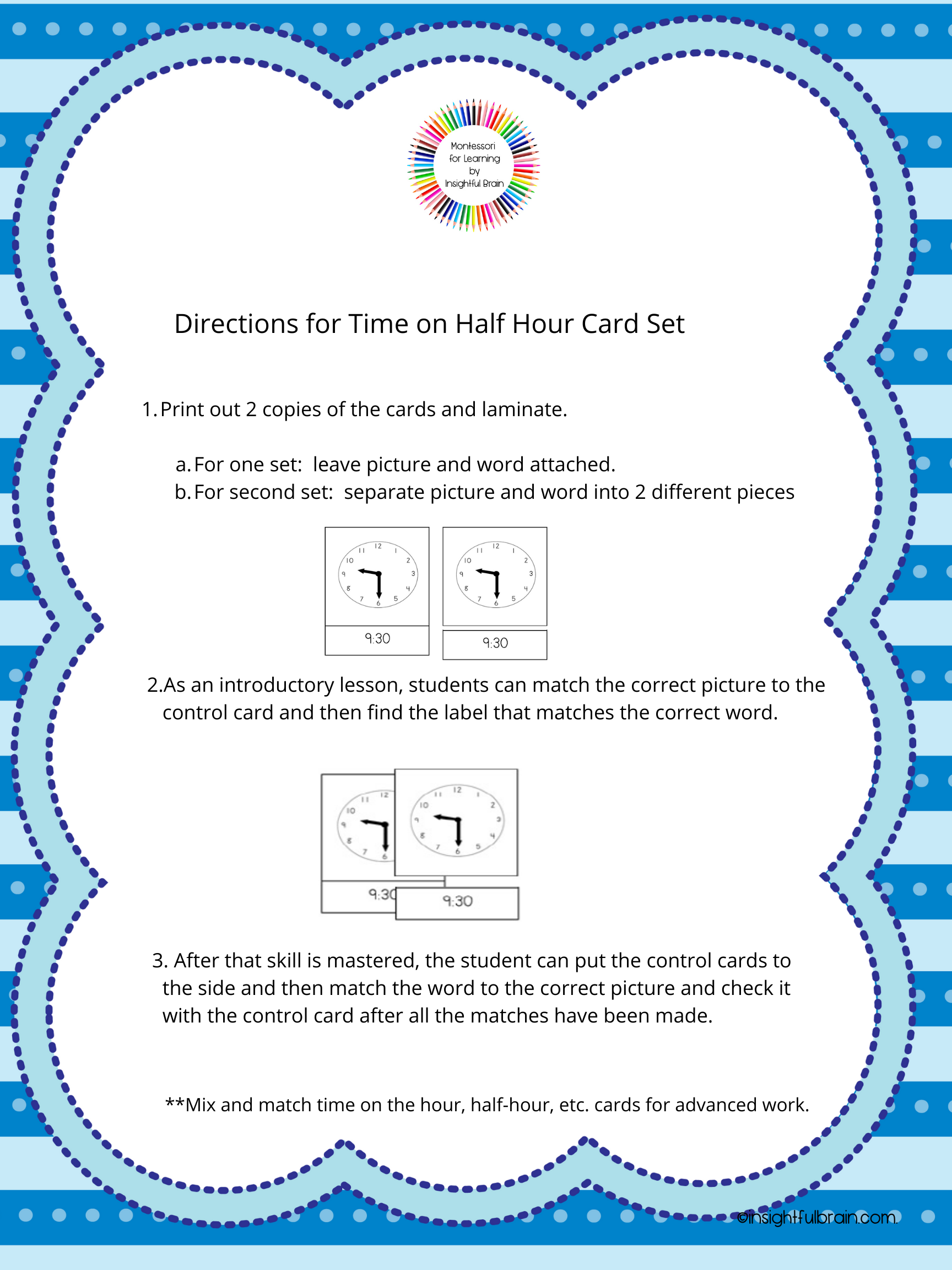 Time on the Half Hour Card Set – Montessori for Learning by Insightful ...
